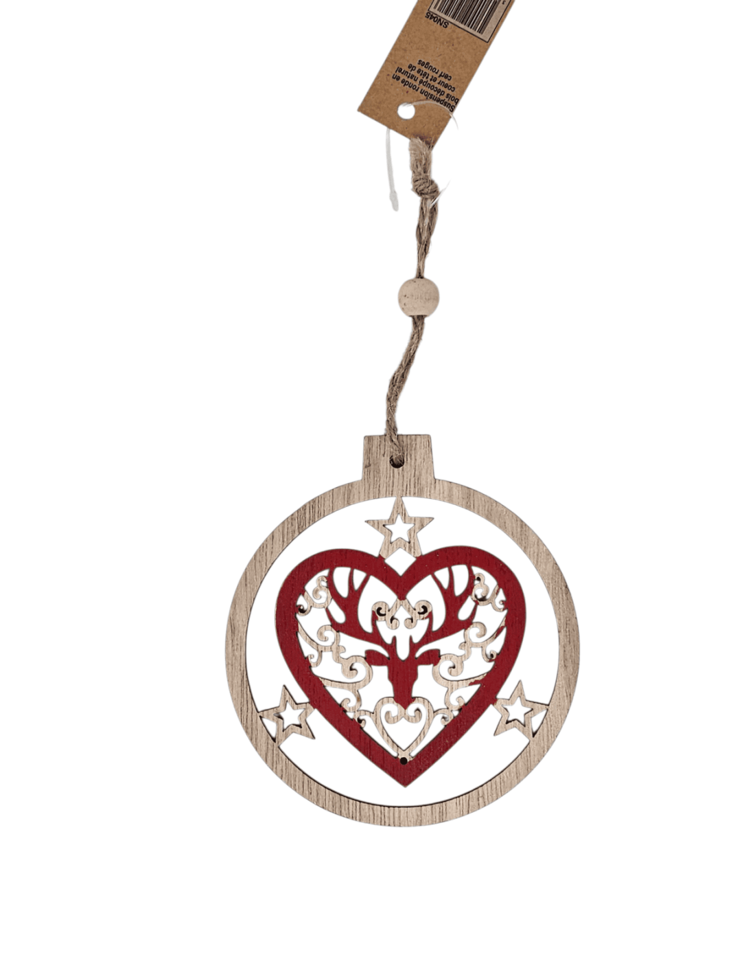Supension ronde CERF ET COEUR rouge